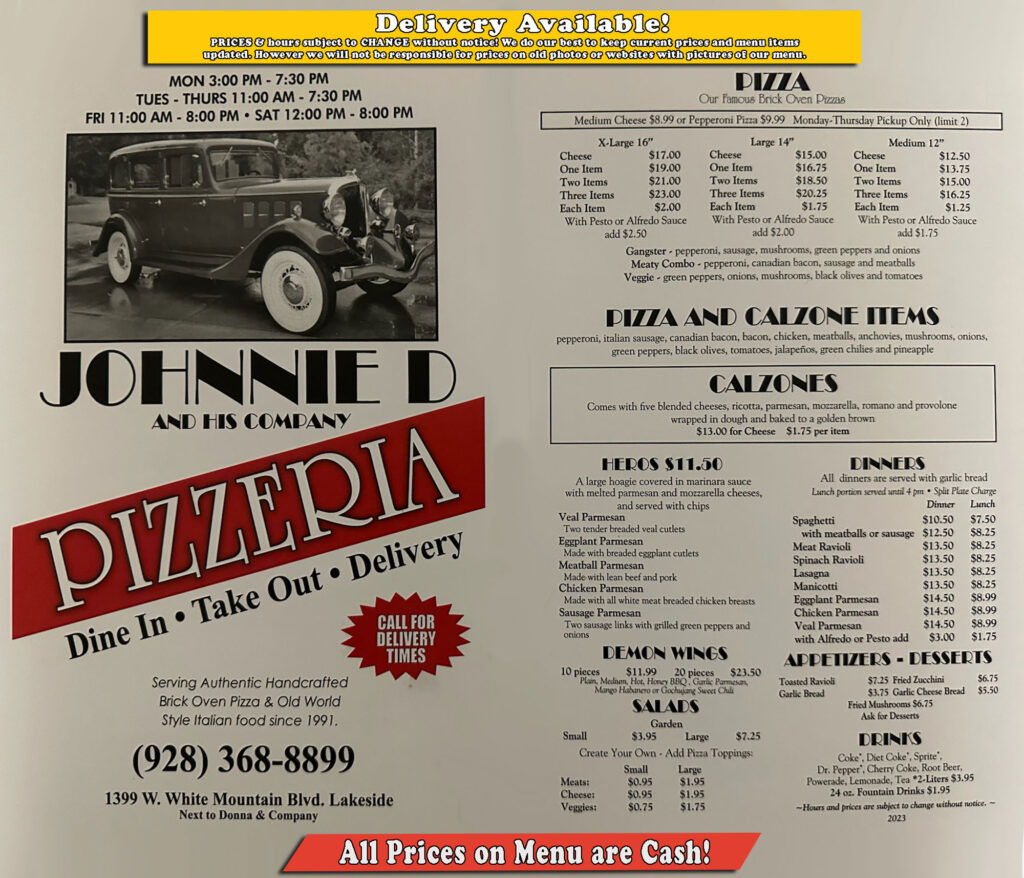 Menu - Johnnie Ds Pizzeria
