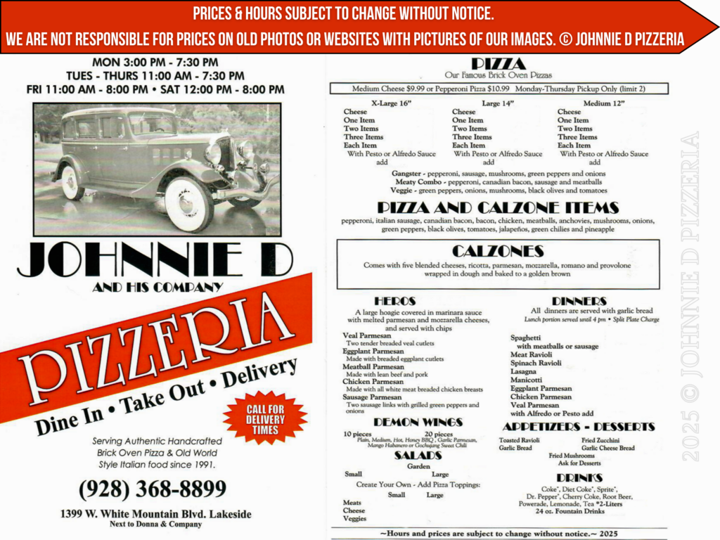 Menu - Johnnie Ds Pizzeria